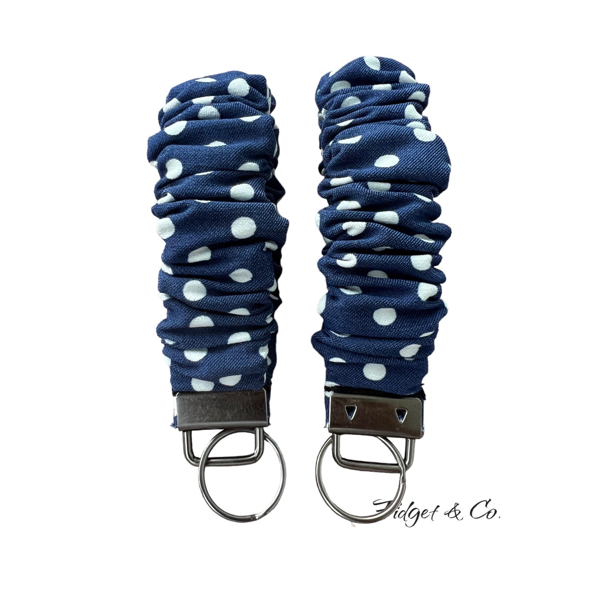 Scrunchie Wristlet Keychain Fob - Polka Dots Navy – Fidget & Co.
